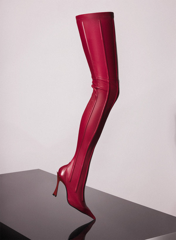 red boned leather fang 95 thigh high boots | MUGLER Official Website ...